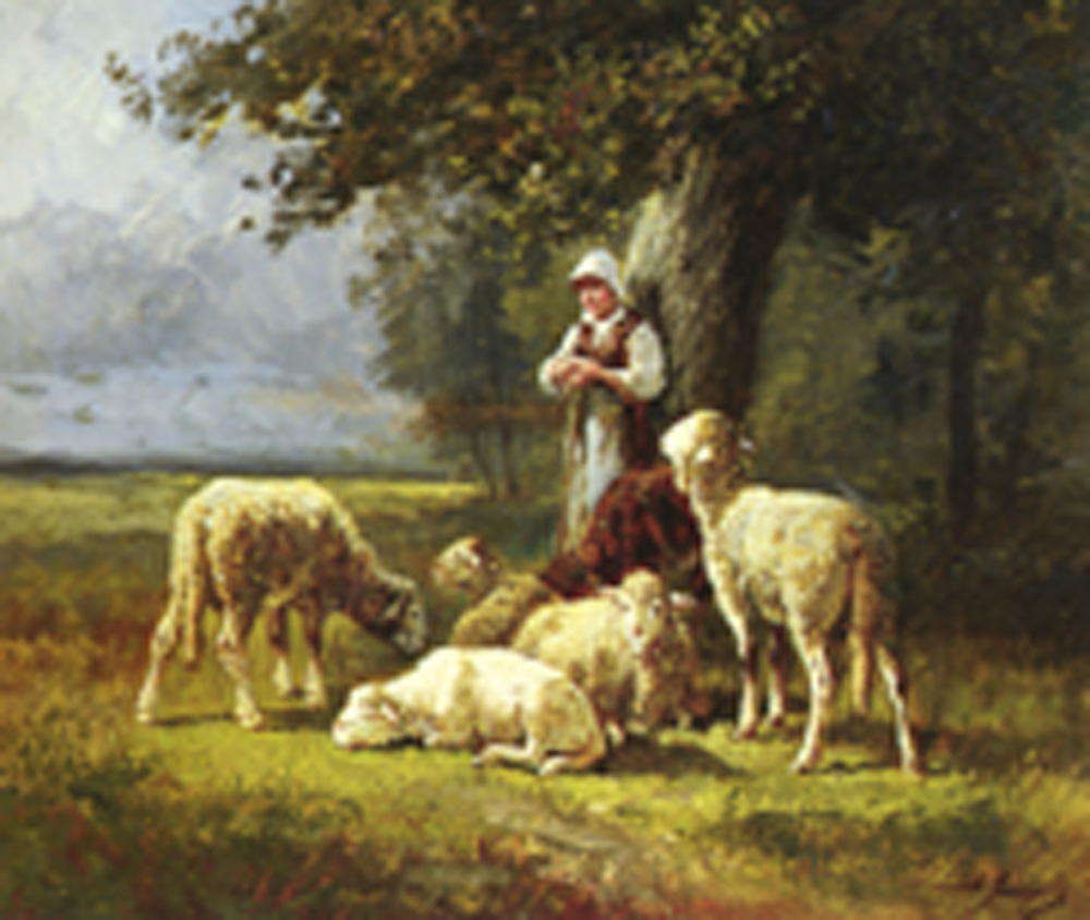 A Shepherdess with a Flock of Sheep Painting | Charles Emile Jacques ...
