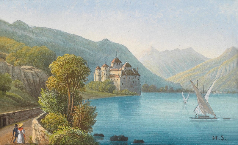View of Castle Chillon on Lake Geneva Painting | Hubert Sattler Oil ...